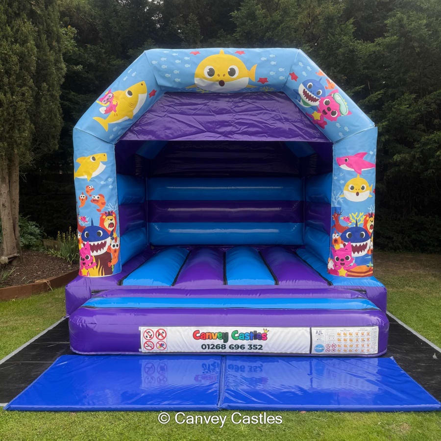 12ft x 12ft Light Blue and Purple Baby Shark Bouncy Castle - Bouncy ...