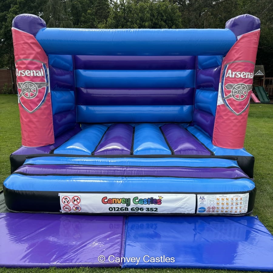 12ft x 12ft blue and purple Arsenal low height bouncy castle - Bouncy ...