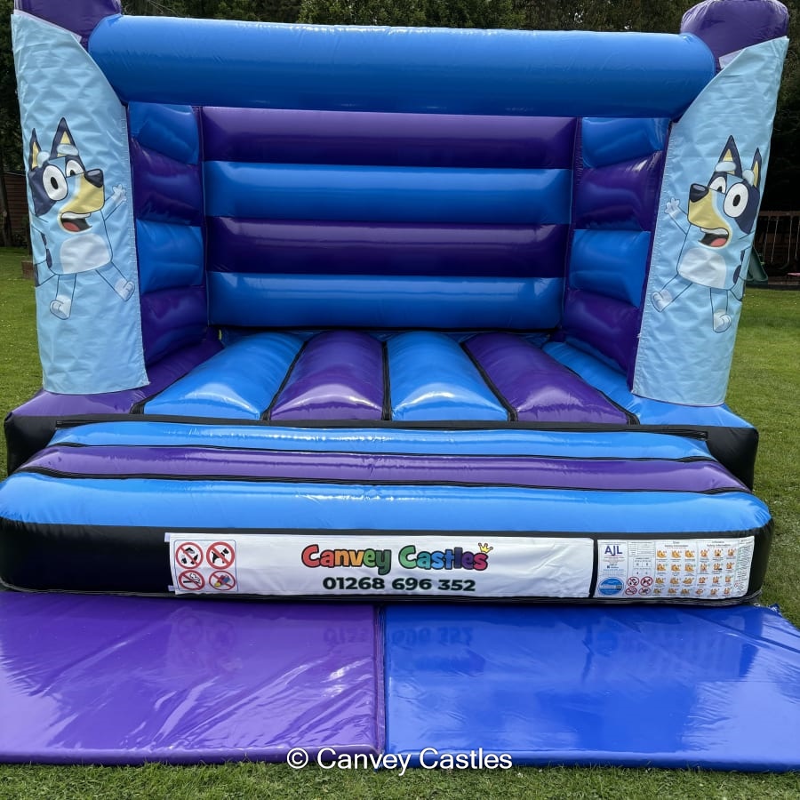 12ft x 12ft blue and purple Bluey low height bouncy castle - Bouncy ...