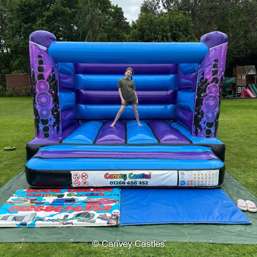 12ft x 12ft Blue and Purple Dance and Bounce Low Height Bouncy Castle - Bouncy Castle Hire in ...