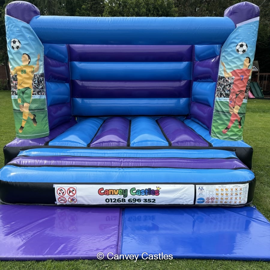 12ft x 12ft Blue and Purple Football Low Height Bouncy Castle - Bouncy ...