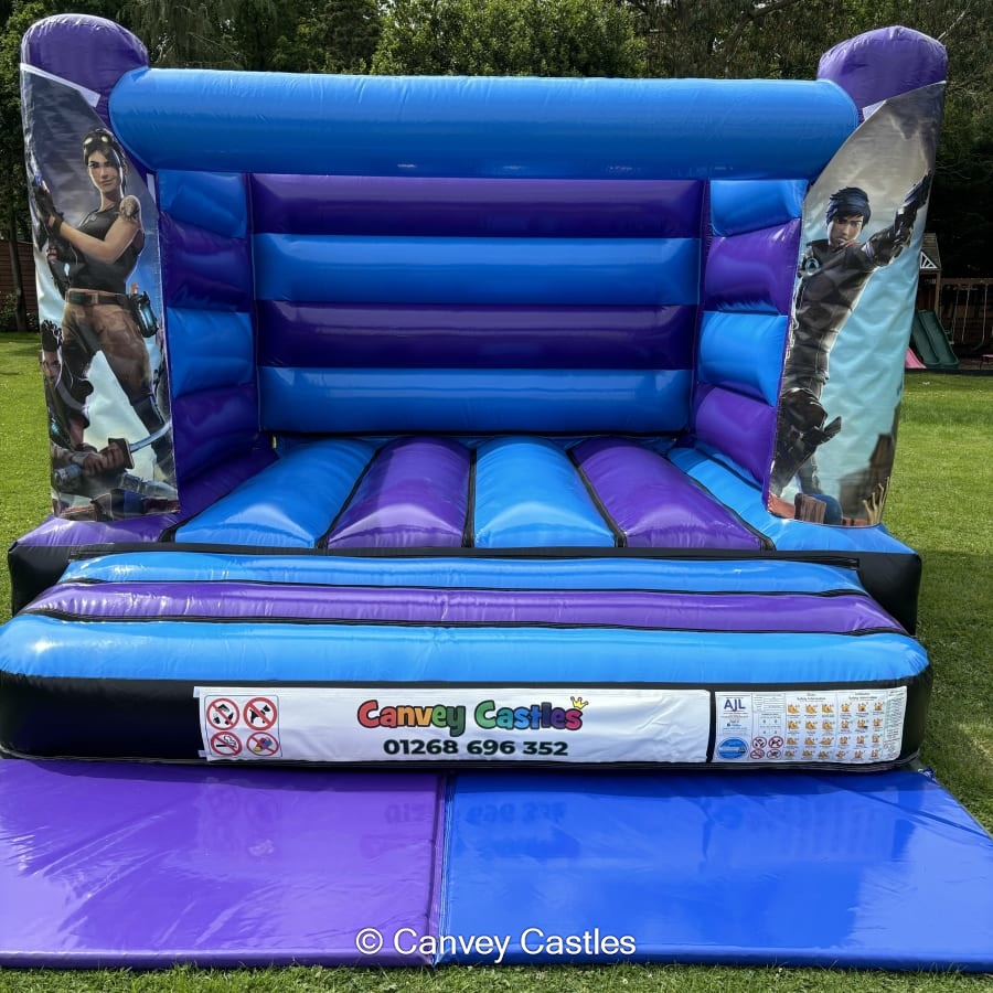 12ft x 12ft Blue and Purple Fortnite Design 1 Low Height Bouncy Castle ...