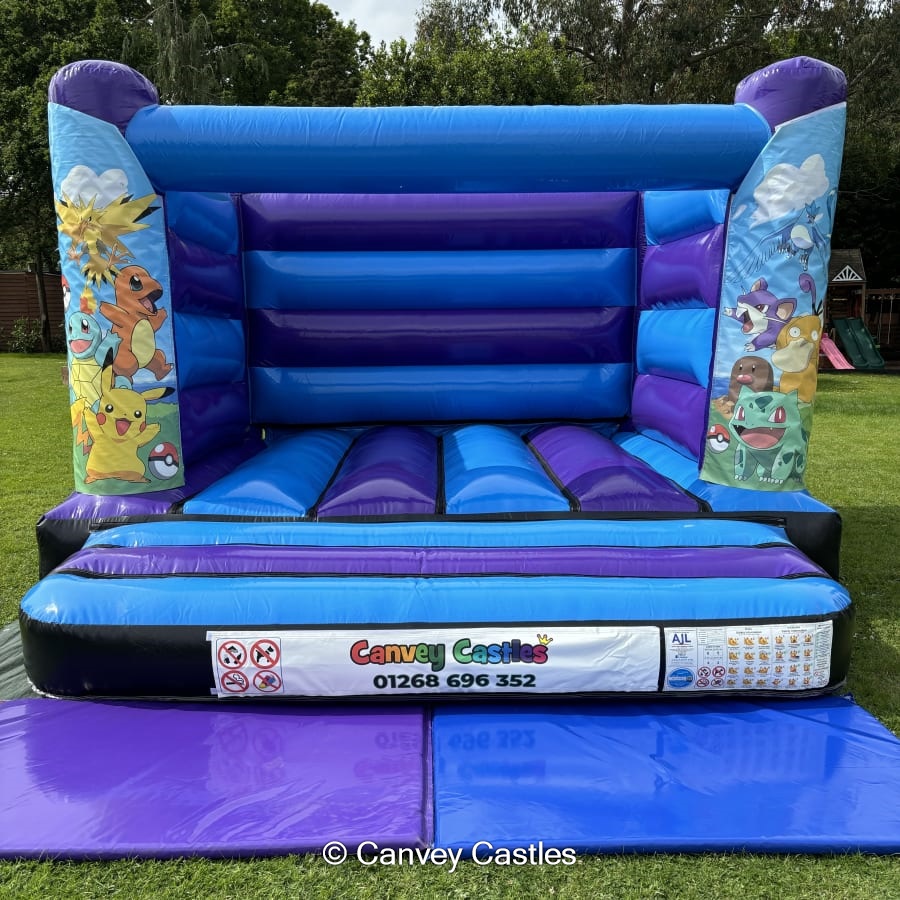 12ft x 12ft Blue and Purple Pokemon Low Height Bouncy Castle - Bouncy ...