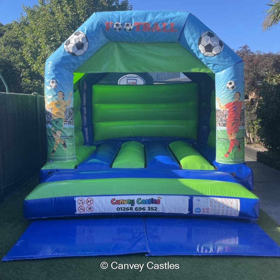 12ft x 12ft Green and Blue Football Bouncy Castle - Bouncy Castle Hire ...