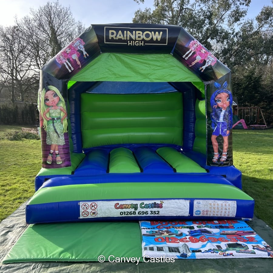 12ft x 12ft Green and Blue Rainbow High Bouncy Castle - Bouncy Castle ...