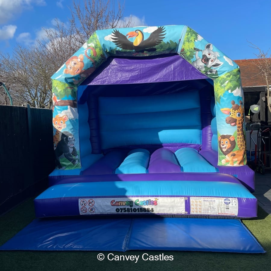12ft x 12ft Light Blue and Purple Jungle Bouncy Castle - Bouncy Castle ...