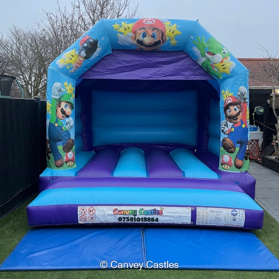12ft x 12ft Light Blue and Purple Super Mario Bouncy Castle - Bouncy ...