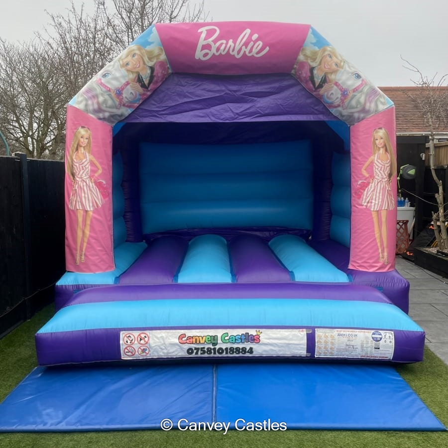 12ft x 12ft Light Blue and Purple Barbie Bouncy Castle - Bouncy Castle ...