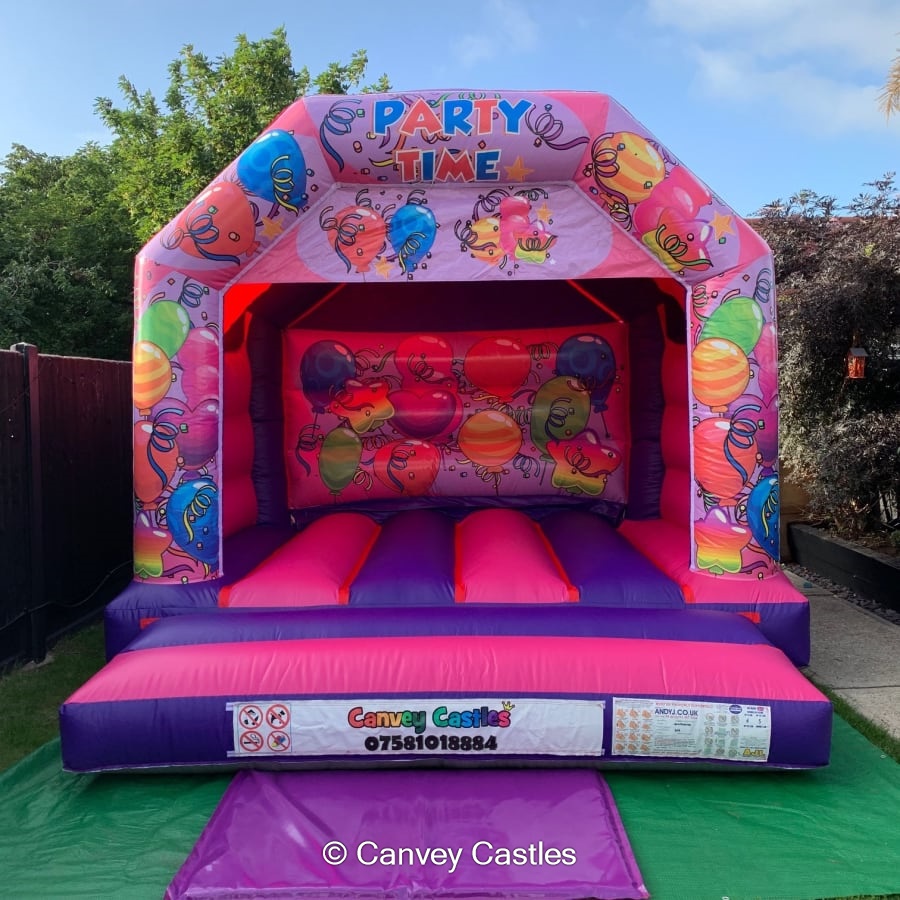 12ft x 12ft Pink and Purple Party Time Bouncy Castle - Bouncy Castle ...