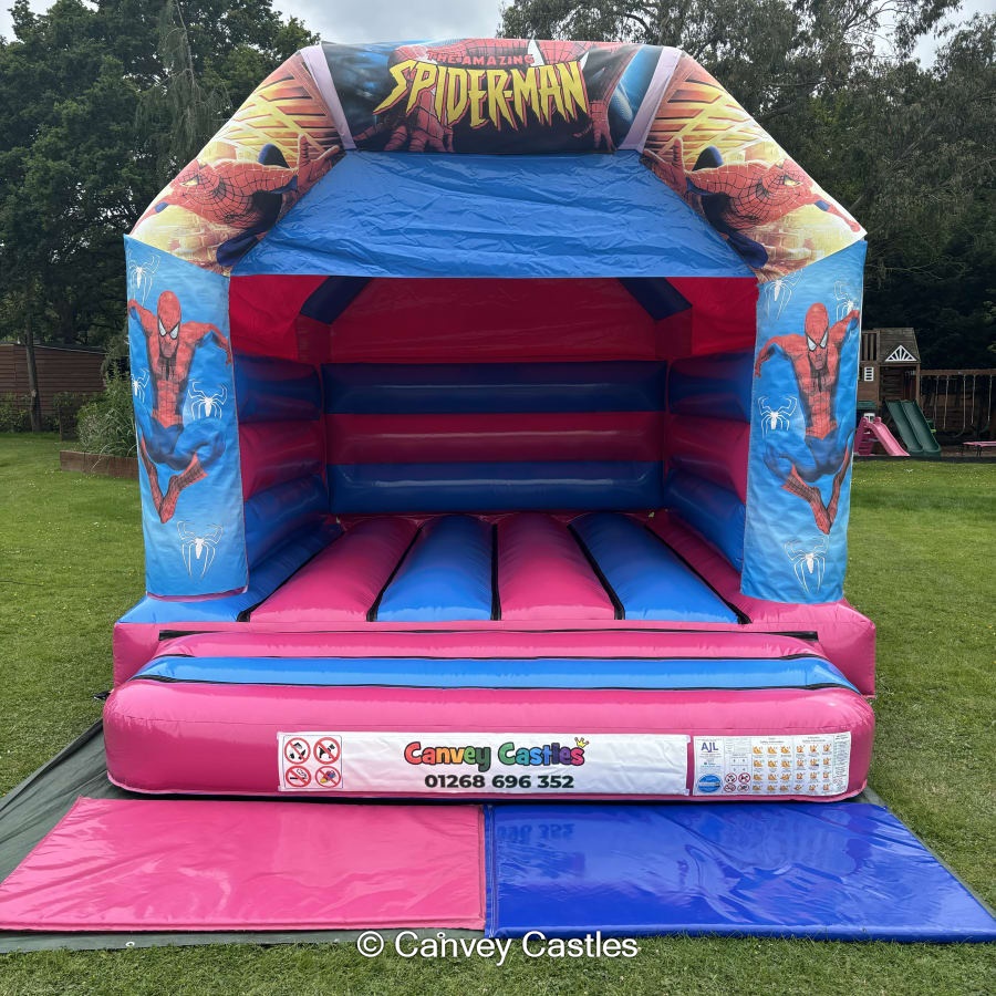 12ft x 15ft Blue and Pink Spider Man Bouncy Castle - Bouncy Castle Hire ...