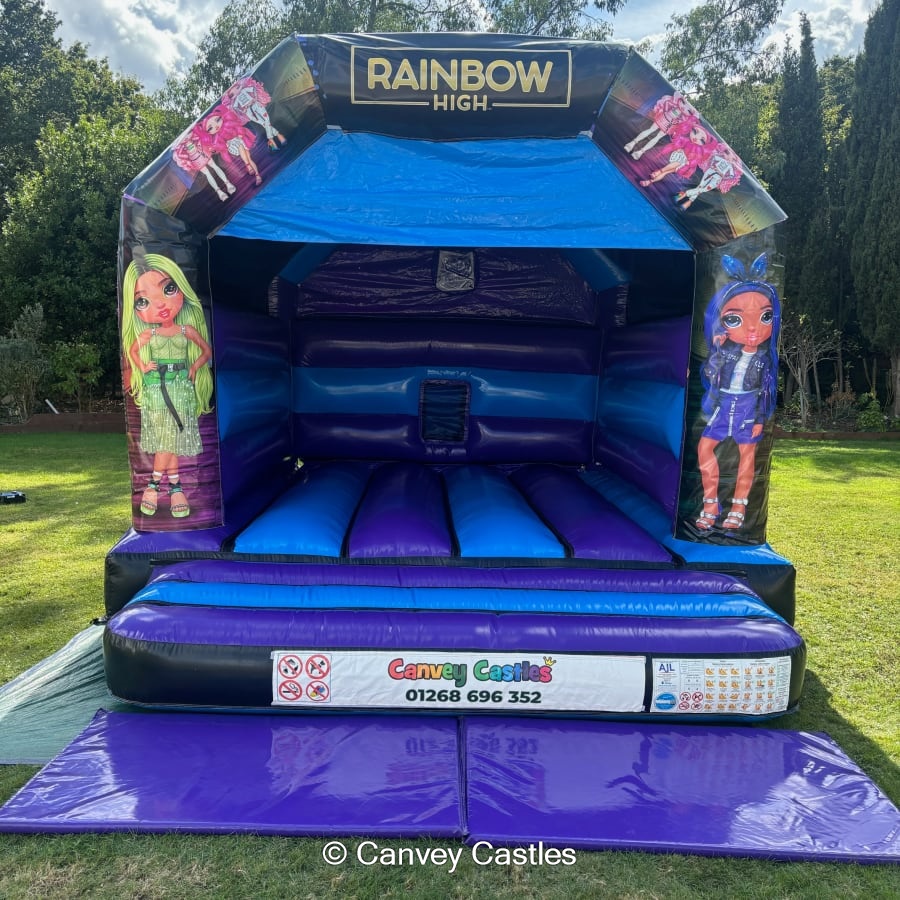 12ft x 15ft Blue and purple Rainbow high bouncy castle - Bouncy Castle ...