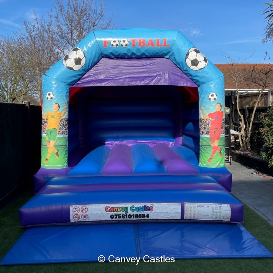 12ft x 15ft Blue and Purple Football Bouncy Castle - Bouncy Castle Hire ...