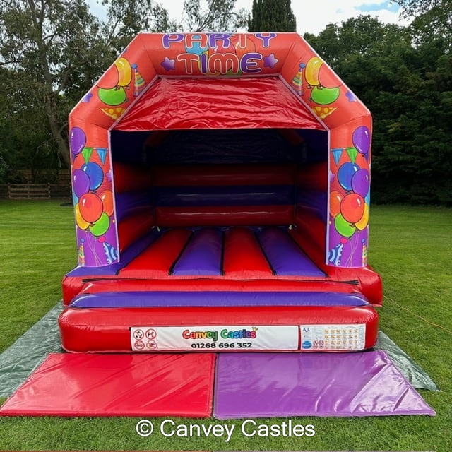 12ft x 15ft Red and Purple Party time - Bouncy Castle Hire in Essex ...