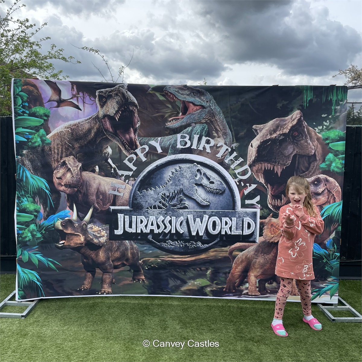 Jurassic World Dinosaur Backdrop - Bouncy Castle Hire in Essex | Canvey ...