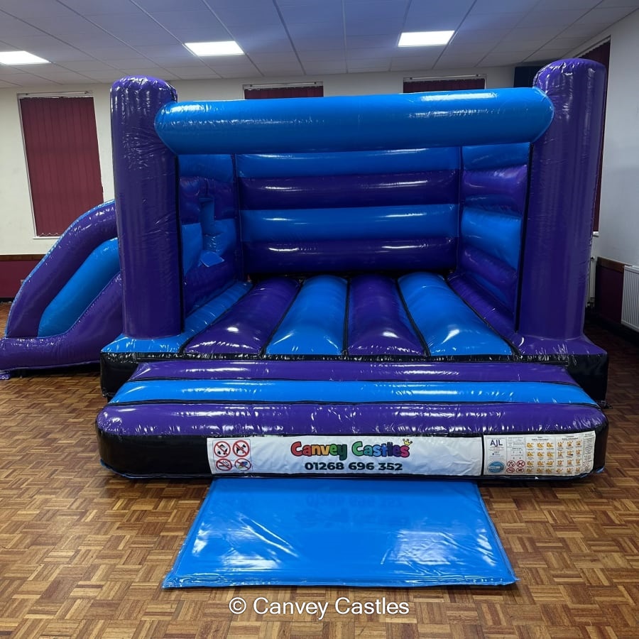 16ft x 17ft Blue and Purple Football Low Height Slide Combo Bouncy ...